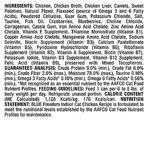 Blue Buffalo Freedom Grain Free Natural Adult Pate Wet Cat Food, Indoor Chicken 5.5-oz cans (Pack of 24)