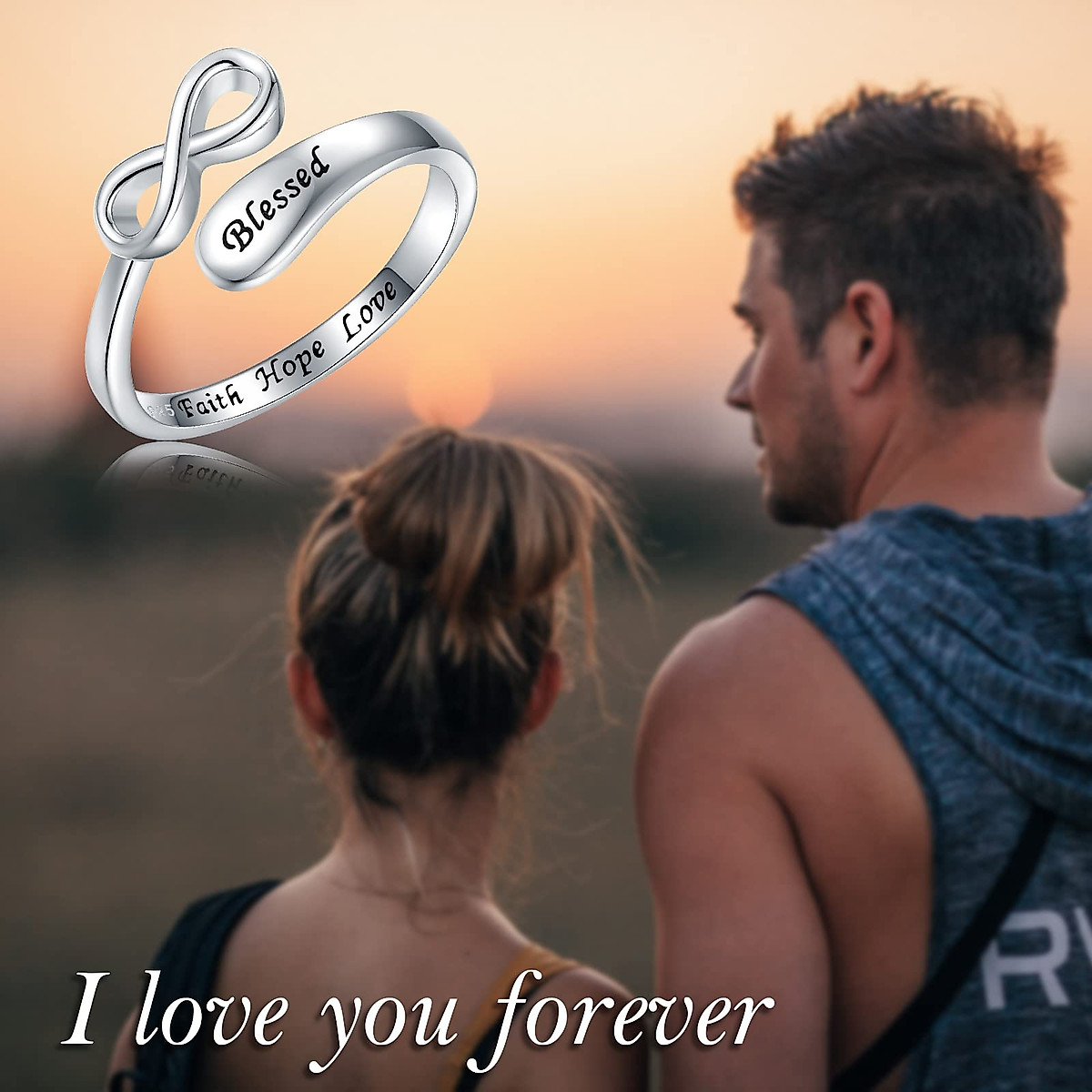 Bolelis 925-Sterling-Silver Just Breathe Rings - Inspirational Adjustable Jewelry Personality Encouragement Gift for Teens Women (Infinity Blessed)