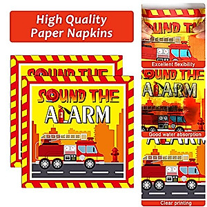 25 Guests Firetruck Birthday Party Decorations Fireman Plates and Napkins for Firefighter Party Supplies Fire Truck Birthday Theme Disposable Dinnerware Set for Kids Fireman Firefighter Party Favors