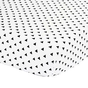 Black Triangle Print Fitted Crib Sheet - 100% Cotton Baby Boy and Girl Geometric Patterns Nursery and Toddler Bedding