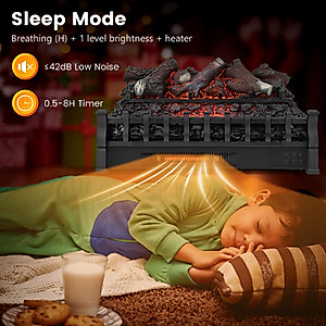 Tangkula 26” Electric Fireplace Log Set Heater with Remote, 5 Flame Modes & Brightness, Thermostat Control, 8H Timer, Realistic Lemonwood Ember Bed, Infrared Quartz Electric Fireplace Insert, 1500W