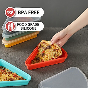 KEVJES 5-Pack Multicolor Reusable Silicone Leftover Pizza Slice Storage Container with Air-tight Lids-BPA Free,Fits Single Slice up to 16”,Save Space,Refrigerator organizer.