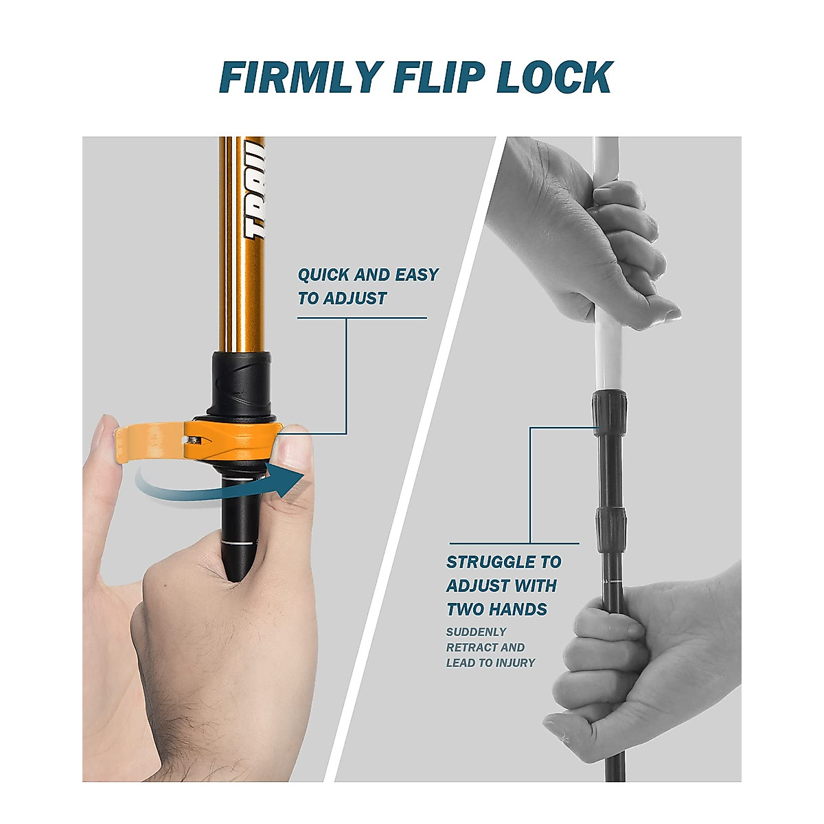 G2 Trekking Hiking Poles Telescopic/Aluminum Alloy/Comfort BMM Handle/Auto-Adjustable Strap/Quick Flip Lock/Snow Baskets Attached (Pack of 2 Poles), Orange