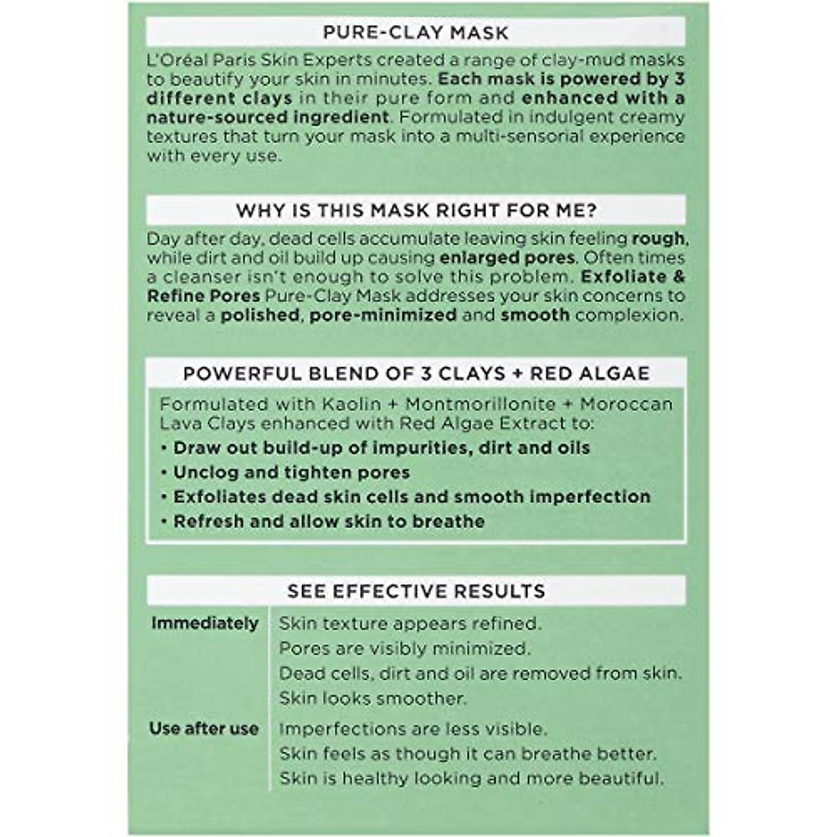 L'Oreal Paris Skincare Pure Clay Face Mask with Red Algae for Clogged Pores to Exfoliate And Refine Pores, Clay Mask, at home face mask, 1.7 oz.