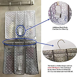 FVLFIL Hanging Lace Mesh Shower Caddy College with Hooks & 3 Pockets, Bath Baskets Organizer Storage for College Dorm Rooms, Gym, Swimming and Travel (White)