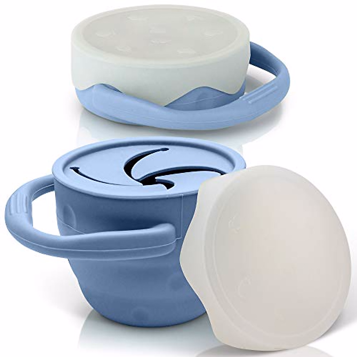 Foldable Snack Cup for Toddlers and Babies - Non-Spill Snack Container for Toddlers Made of Food-Grade Silicone - BPA and Phthalates-Free Baby Snack Container with Lid (Blue)