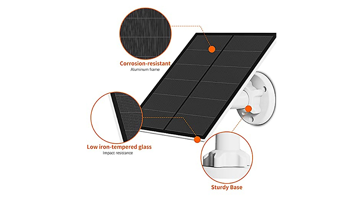 Solar Panel for Wireless Security Cameras – IP66 Waterproof 5W Power