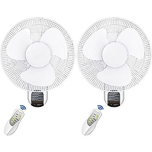 YSSOA Digital Household Wall Mount Fans 16 Inch Adjustable Tilt, 90 Degree, 3 Speed Settings, 2 Pack, White