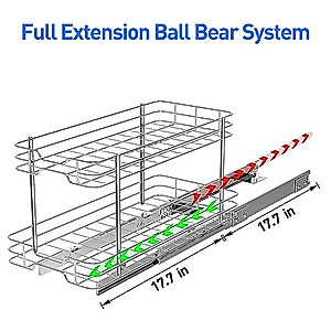 2 Tier Pull-out Cabinet Organizer, 11"W x 21"D Kitchen Under Sink Organizer, Slide Out Home Spice Rack Storage Shelves for Pots and Cans, Drawer Pantry Shelf Organization for Bathroom Base, Chrome