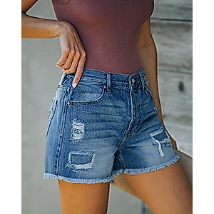 onlypuff Women’s Denim Short Hot Pants Mid Waisted Ripped Frayed Hem Jeans Shorts for Girls