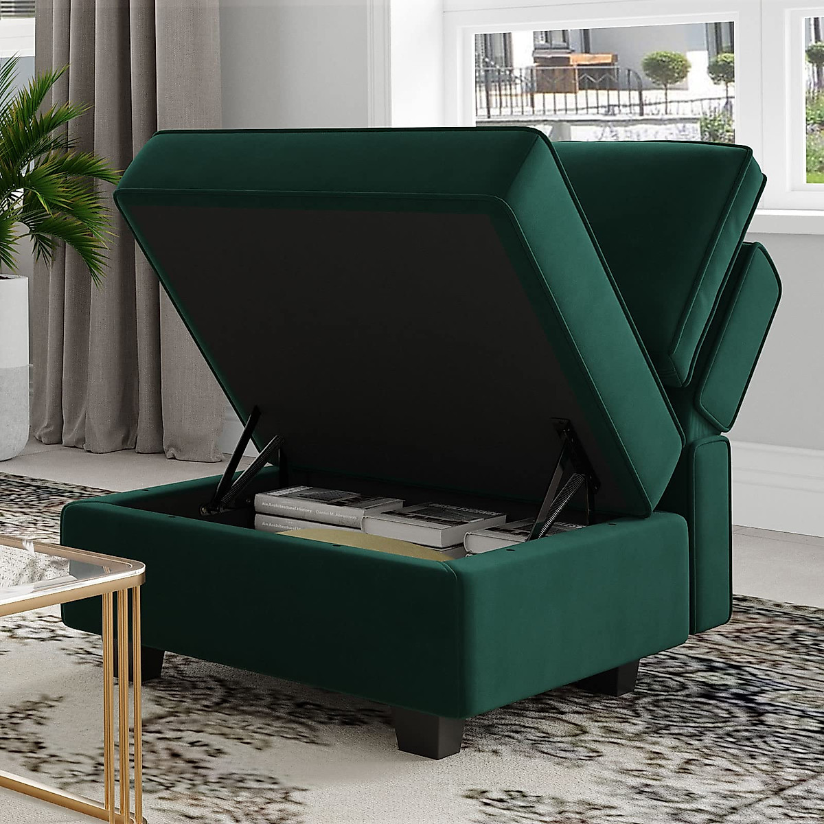 Belffin Storage Ottoman Module for Modular Sectional Sofa Square Seat Cube Velvet Foot Stool Green