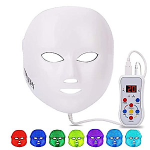 NEWKEY Led Face Mask Light Therapy, 7 Led Light Therapy Facial Skin Care Mask - Blue & Red Light for Acne Photon Mask - Korea PDT Technology for Acne Reduction
