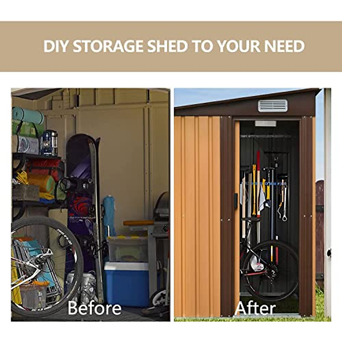 Outdoor Storage Shed 4.5 x 6.3 FT, Outdoor Storage Garden Shed with Sliding Door, Metal Shed Lean to Shed with Pent Roof and Vents, Outdoor Sheds Storage Outside Cabinet for Backyard, Patio, Lawn
