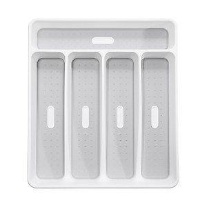 madesmart Classic Small Silverware Tray - White | CLASSIC COLLECTION | 5-Compartments | Icons help sort Flatware, Utensils and Cutlery | Soft-grip Lining and Non-slip Feet | BPA-Free