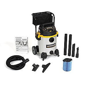 WORKSHOP Wet/Dry Vacs Vacuum WS1600SS Heavy Duty Stainless Steel Wet/Dry Vacuum Cleaner, 16-Gallon Stainless Steel Shop Vacuum Cleaner, 6.5-Peak HP Wet and Dry Vacuum with Cart