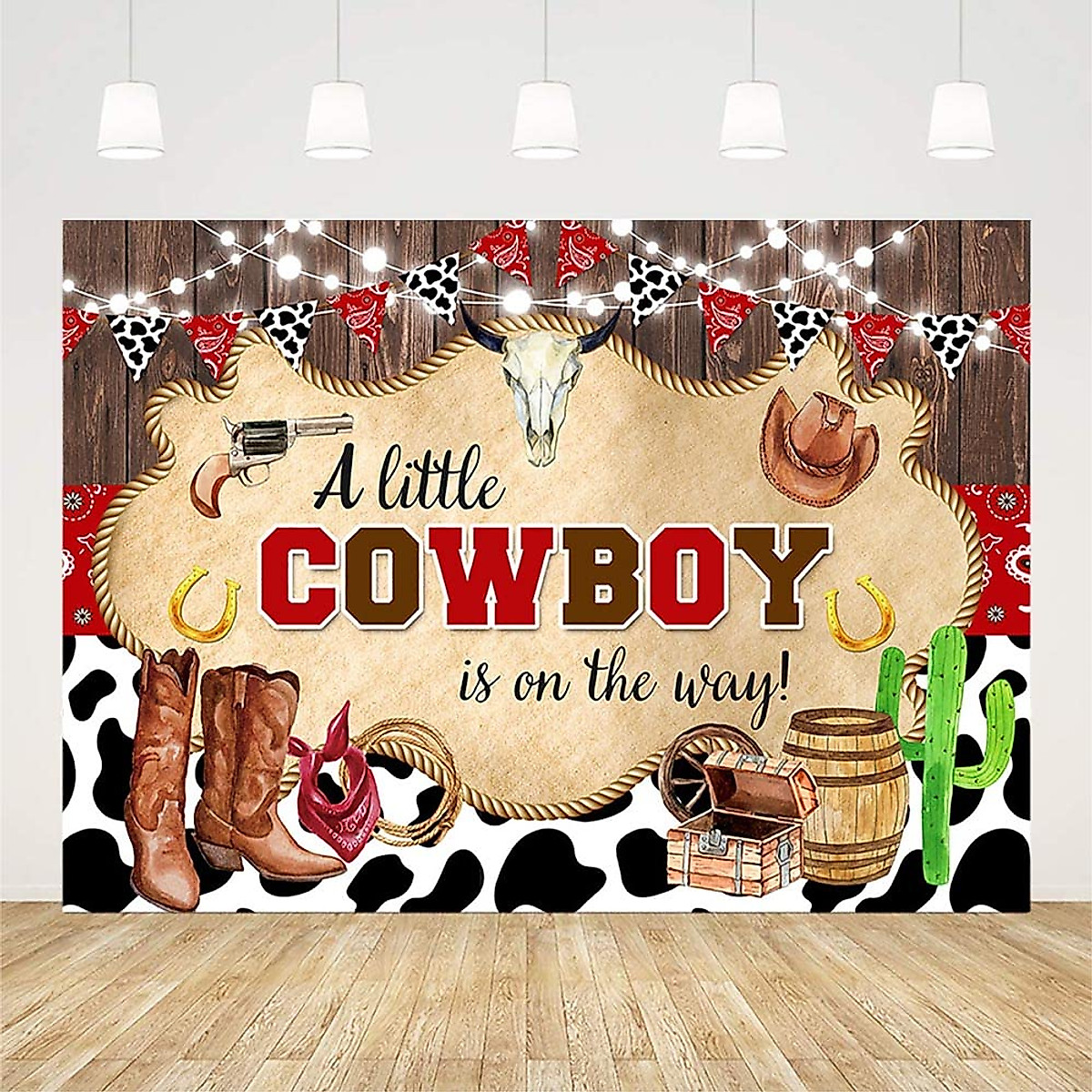 AIBIIN 7x5ft Cowboy Baby Shower Backdrop for Boys Wild West Oh Baby Photography Background Western Rodeo Cow Country Baby Shower Party Decorations Banner Photoshoot Props