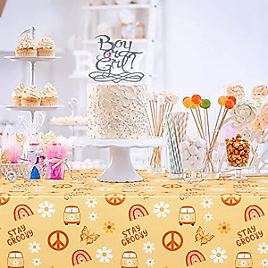 4 Pcs Stay Groovy Tablecloth Retro Hippie Boho Party Table Covers Daisy Flower Bohemian Rainbow Tablecloths Disposable Waterproof Table Cover 60s Theme Birthday Party Decor Supplies (42.5 x 70.8 Inch)