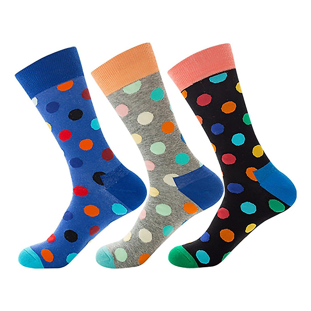 Santimon Mens Dress Funny Novelty Breathable Colorful Dots Socks Cotton Casual Cushioned Crew Socks Black-Yellow 1 Pack