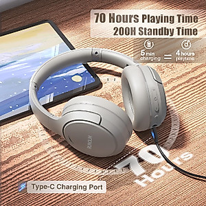 RUNOLIM Hybrid Active Noise Cancelling Headphones, 70H Playtime, Built-in Microphone, Bluetooth Wireless Over Ear Foldable Headphones with HiFi Audio, Home Travel Office