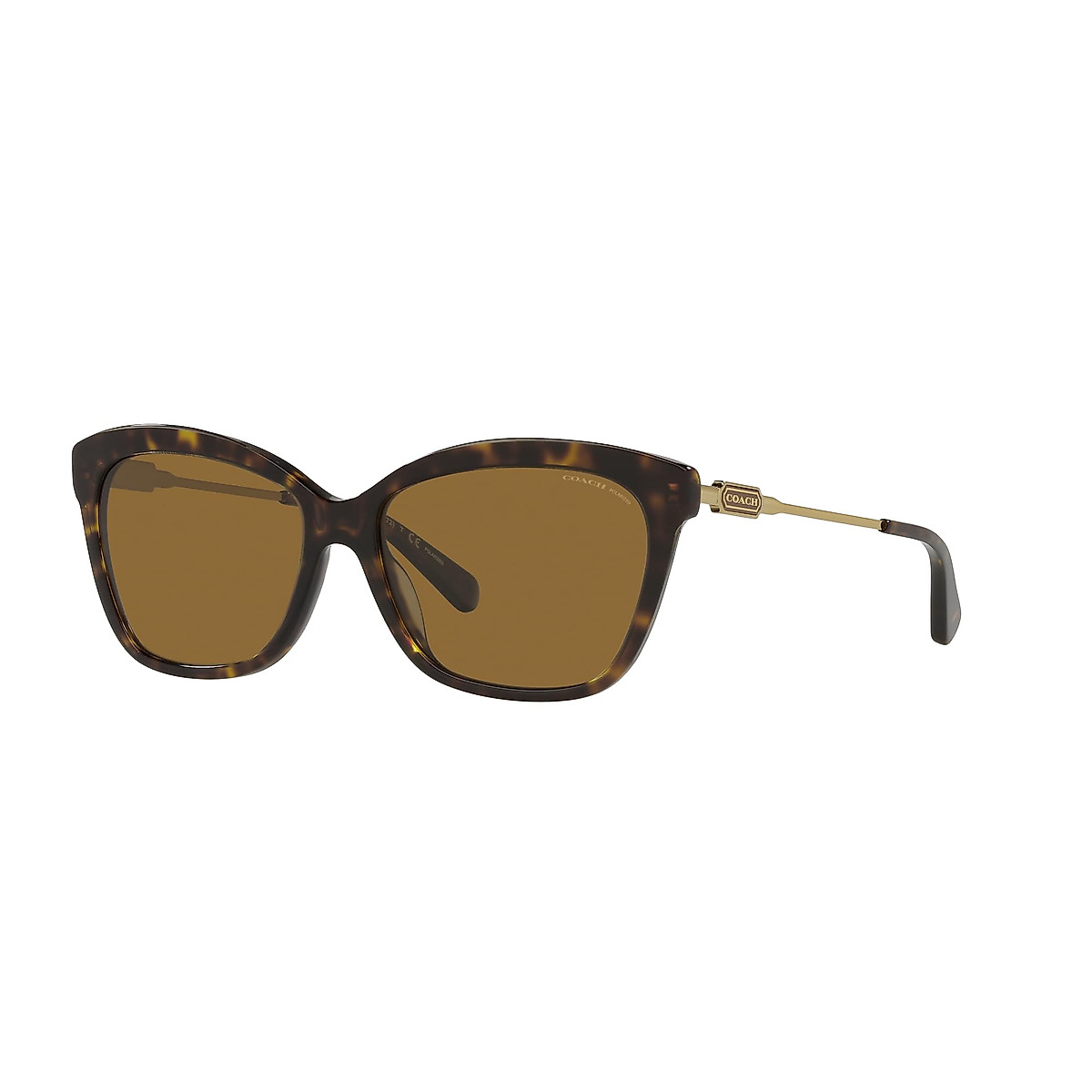 Coach HC8305 Sunglasses, Dark Tortoise/Brown Polarized, 57 mm