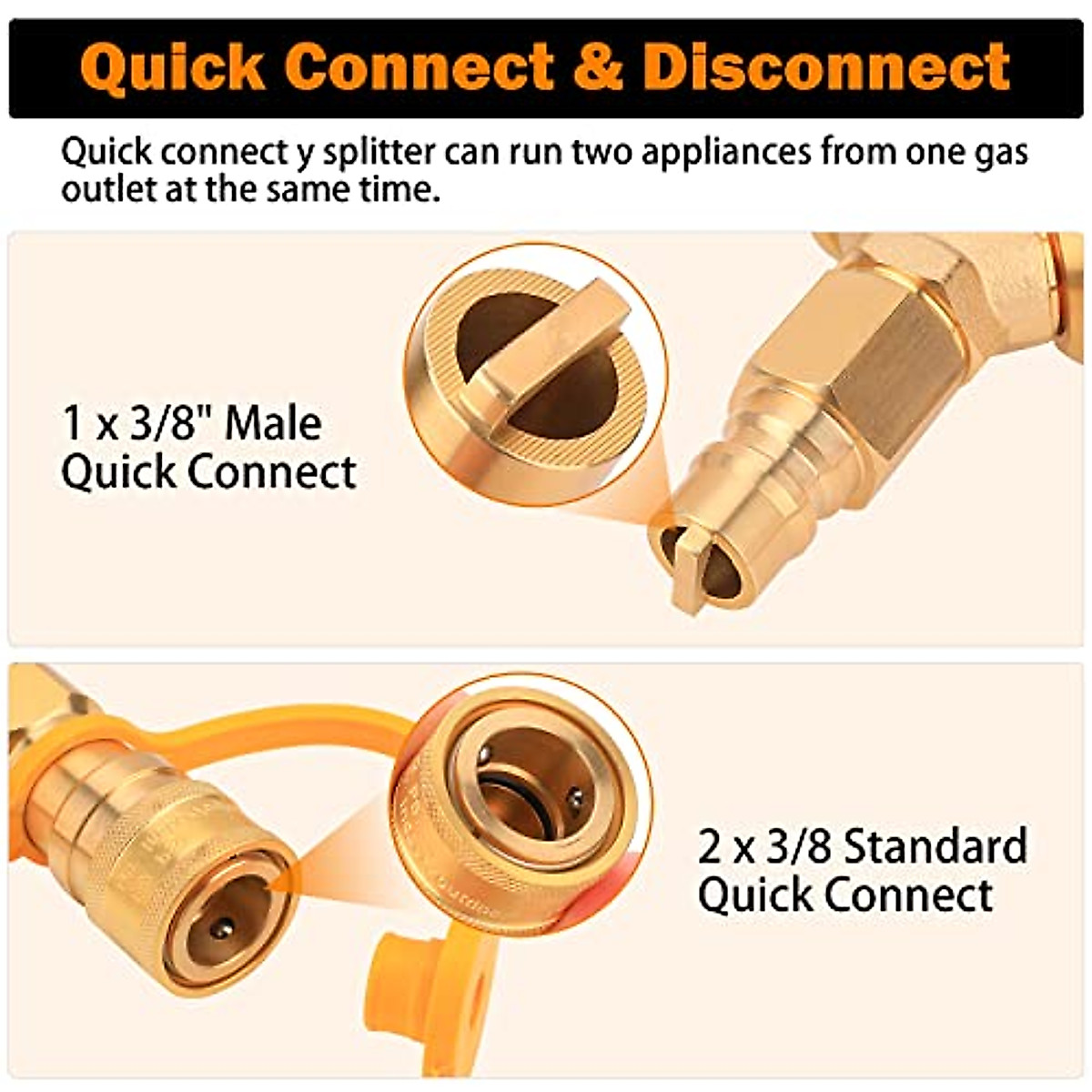 3/8" Y-Splitter Separator Natural Gas Quick Connect/Disconnect Adapter for RV Trailer Motorhome BBQ Grill High Pressure Natural Gas or Propane Systems