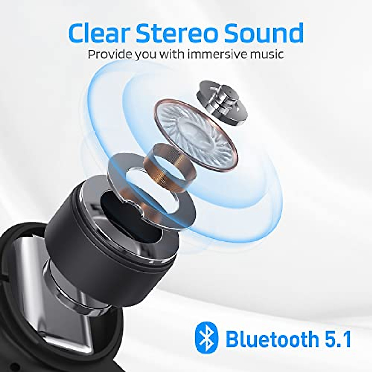 LTC SS-503 TWS Wireless Earbuds, Bluetooth 5.1 in-Ear Earphones with Wireless Charging Case IPX4 Waterproof, Built-in Mic RGB Stereo Headphones for Sport, Gaming, Black