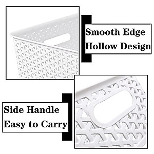 2 Pack Plastic Basket,White Plastic Storage Basket,Pantry Storage Bins,Mini Laundry Basket,Small Plastic Storage Bins for Kitchen,Bathroom Organizing