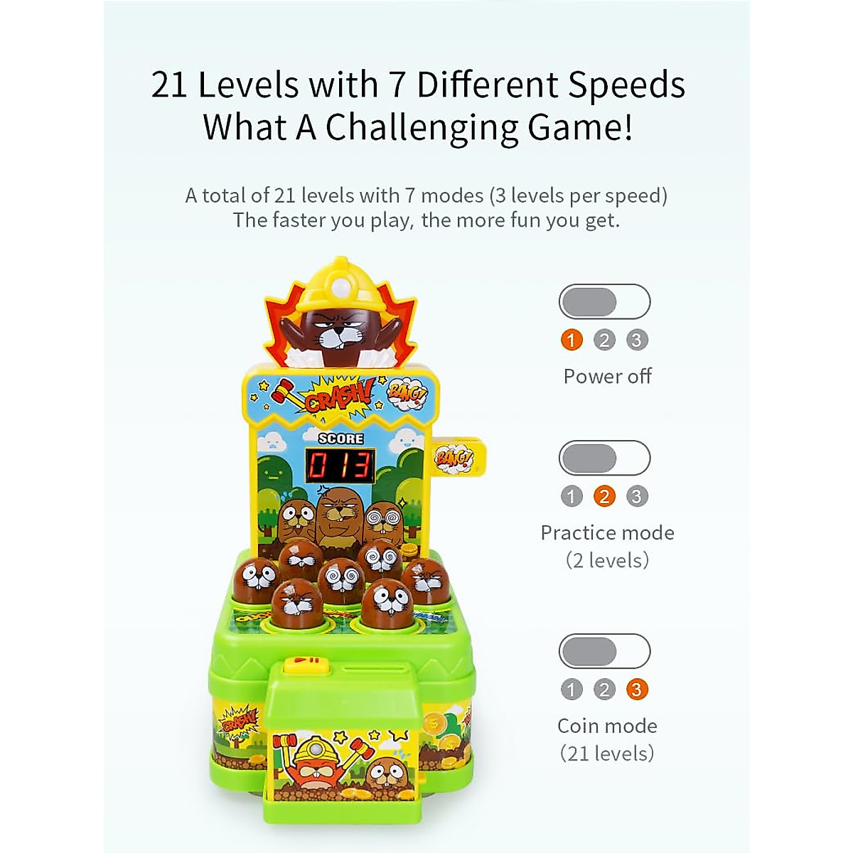 PowerTRC Whack Game Mole Toddler Toys, Mini Arcade Pounding Toys Set with 2 Hammers for 3 4 5 6 7 8 Years Old Boys Girls, Whack Mole Game Toy Interactive Early Developmental Toy