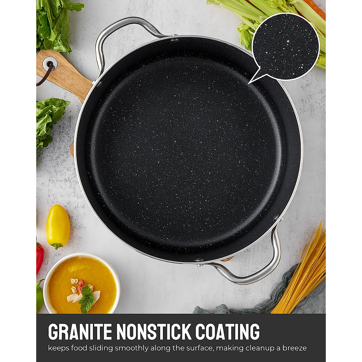 BEZIA 10 Quart Cooking Pot, Large Non Stick Induction Stock Pot with Lid, All Stove Compatible, 10 QT Aluminum Soup/Stew Pot For Large-batch Cooking, Grey