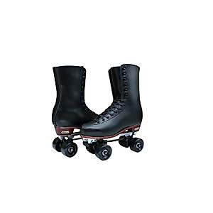 Chicago Skates Men's Premium Lifestyle Leather and Suede Lined Quad Rink Roller Derby Skate - Black - Size 10