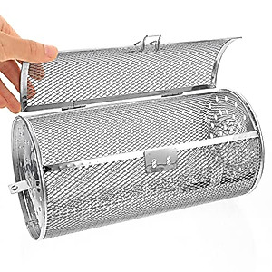 Luxshiny Hibachi Grill Stainless Steel Rotisserie Basket, Grilled Cage Basket Round Rotating Basket Air Fryer Accessories for BBQ Grill Bakeware (12×23cm) Grilling Accessories