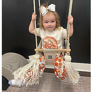 YOKJZJD Toddler Baby Girl Two Groovy Outfits Short Sleeve T-Shirt Tops Flared Bell-Bottom Pants Kids Summer Clothes Set (Orange, 2-3 Years)