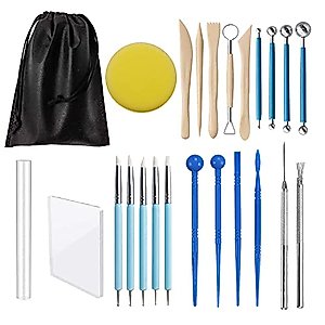 Langqun Polymer Clay Tools Set,24pcs Pottery Tools Kit,Dotting Tools,Ceramic Supplies for Kids and Adults,Sculpting,Modeling,Shaping
