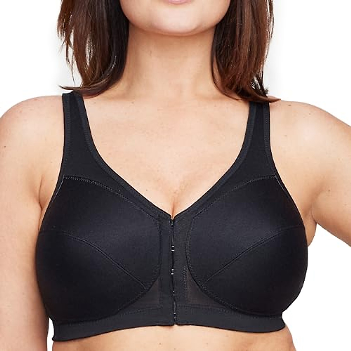 Glamorise Full Figure Plus Size MagicLift Front-Closure Posture Back Bra Wirefree #1265 Black 40K