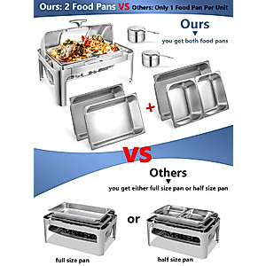 Granvell Rectangular Roll Top Chafing Dish Buffet Set, Catering Food Warmer for Parties, Wedding, Birthday, Christmas, 1 Full Size & 2 Half-Size Chafing Server Dish, 14QT Water Pan