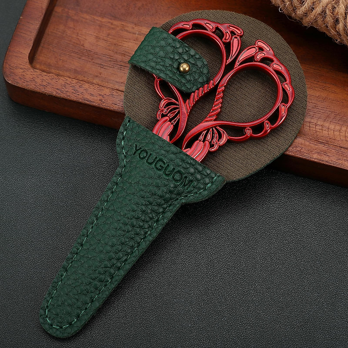 YOUGUOM Embroidery Scissors Sheath Protector Craft Scissors Storage Cover Leather Case, 2Pieces Green