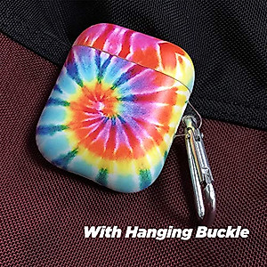 uCOLOR Tie Dye Case for AirPods Full Protective Silicone Shockproof TPU Gel Portable Cover Skin with Key Chain for Earphone AirPods 2/1 Charging Case