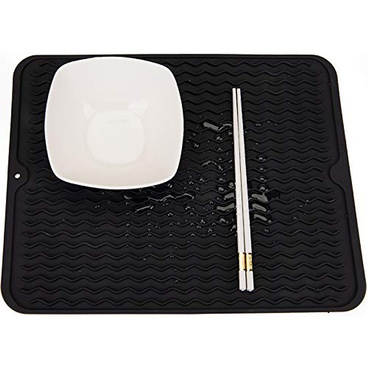 Nicunom 2 Pack Silicone Dish Drying Mat 16" x12", Waterproof Countertop Pad, Heat Resistant, Eco-friendly, Non-slipping, Easy Clean Dishwasher Safe, Black