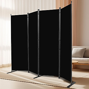 4 Panel Folding Privacy Screens, Folding Privacy Screen for Office, Partition Room Separators, Freestanding Room Fabric Panel (Black)