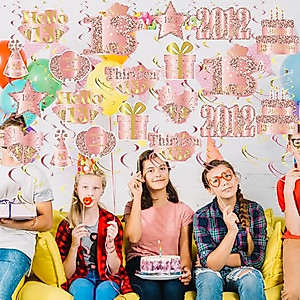 36PCS Pink Rose Gold 13th Birthday Decorations Hanging Swirls for Girls, Happy 13th Birthday Party Supplies Vintage 2012 Foil Swirls,Thirteen Years Old Birthday Ceiling Hanging Decorations Party Decor