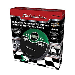 Studebaker Green Retro Portable CD Player | CD-R/RW MP3 Playback | Programmable Personal CD Player | Anti-Skip | FM Radio | Mega Bass Boost | Sport Earbuds (Vintage Green)