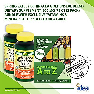Spring Valley Echinacea Goldenseal Blend Dietary Supplement, 900 mg, 75 Ct (2 Pack) Bundle with Exclusive Vitamins & Minerals A to Z - Better Idea Guide (3 Items)
