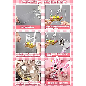 Nano Tape Bubble Kit, Super Elastic Bubble Balloons with 5pcs Straw, 2pcs Clamps, Stickers,12 Kinds of Glitter with Storage Box, Nano Tape Plastic Bubble Balloon DIY Craft Kit for Boys, Girl