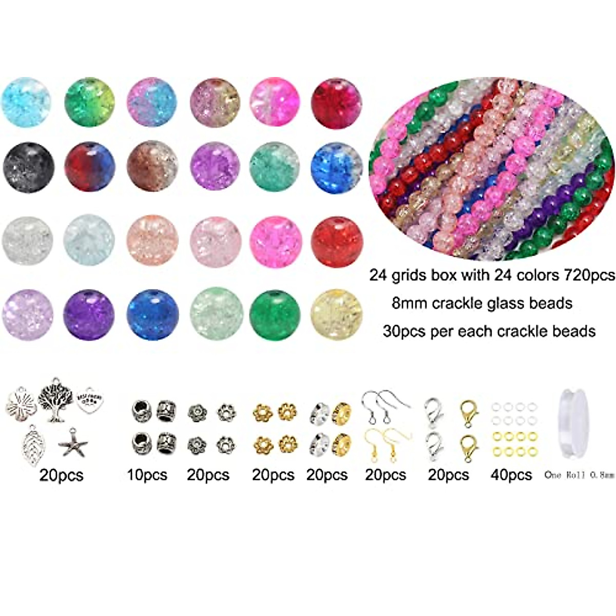 Pamir Tong 720PCS 8mm Crackle Glass Round Beads Bulk, Imitative Jade Beads, Lampwork Beads for Jewelry Making Earring, Necklaces, and DIY Crafts (8mm Crackle Mixed)