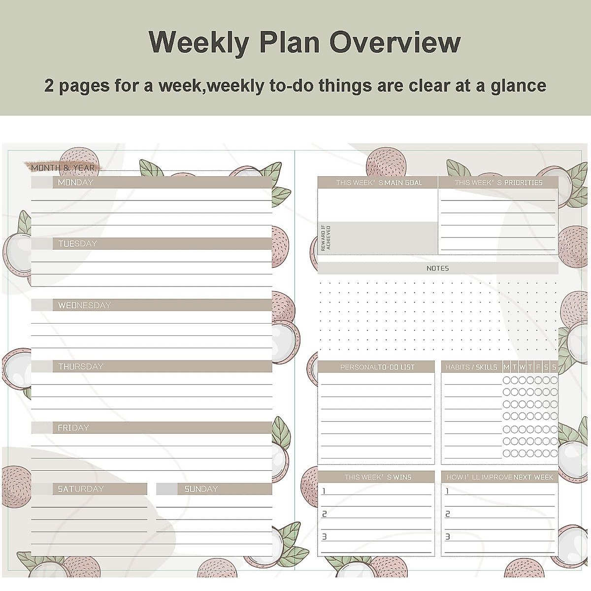 2024 Planner,12 Months Undated Monthly and Weekly Planners,Vegan PU Leather Hardcover A5 Agenda with Elastic Closure,Dotted Grid Pages,3 Bookmarks,Start Anytime - Green