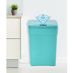 13 Gallon 50L Touch Free Automatic Trash Can High Capacity Plastic Garbage Can Trash Bin with Lid for Kitchen Living Room Office Bathroom, Electronic Touchless Motion Sensor Automatic Trash Can, Blue