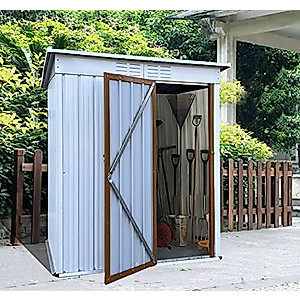 5x3 FT Metal Outdoor Storage Shed, Steel Utility Tool Shed Storage House with Door & Lock, Metal Sheds Outdoor Storage for Patio Garden Backyard Lawn, White & Brown