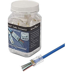 PETECHTOOL RJ45 CAT6A CAT6 Pass Through Connectors 23 AWG Cables 50-Pack - End Bold Ethernet 8P8C Gold Plated Modular Plug for Unshielded Twisted Pair Solid Wire & Standard Cables