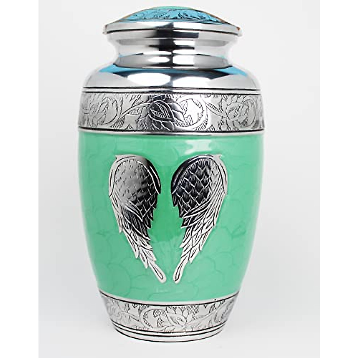 Wood Carving International Angel Wings Urns for Ashes - Decorative Human Adult- Burial cremated remains Funeral Urn Cremation Adult Male & Female with Velvet Bag (Green), Large