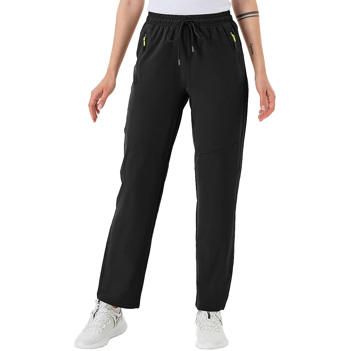 BGOWATU Women's Hiking Cargo Pants Quick Dry Lightweight Water Resistant Joggers Pants Zipper Pockets (Black,US XL)